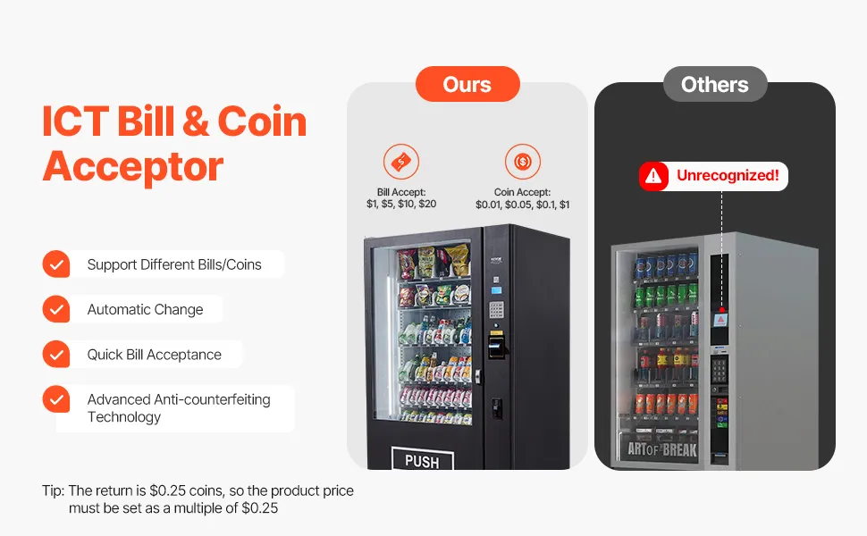 60 Slots Combo Vending Machine ICT Bill/Coin Acceptor Refrigerated ...