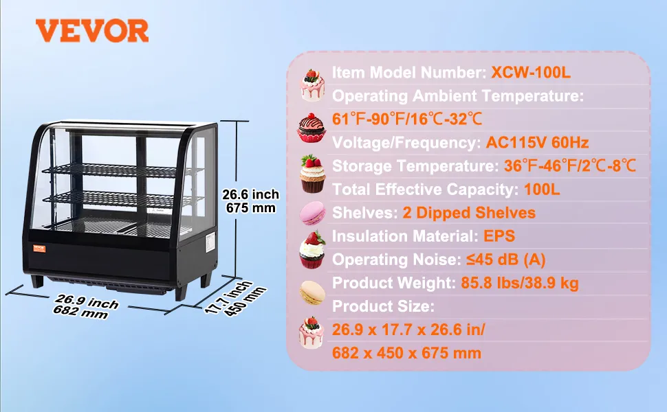VEVOR Refrigerated Display Case, 3.5 Cu.Ft./100L, 2-Tier, Countertop ...