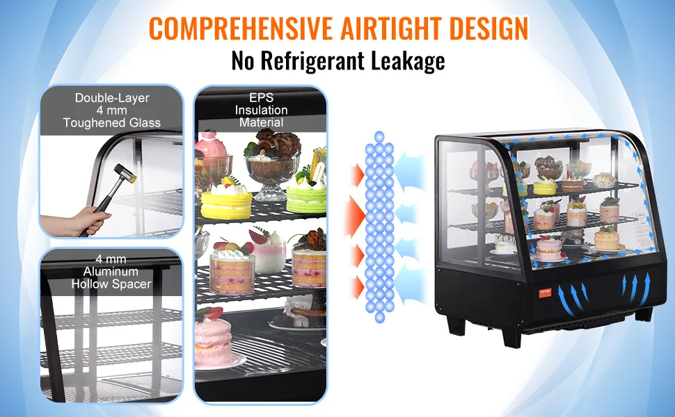 VEVOR Refrigerated Display Case, 3.5 Cu.Ft./100L, 2-Tier, Countertop ...