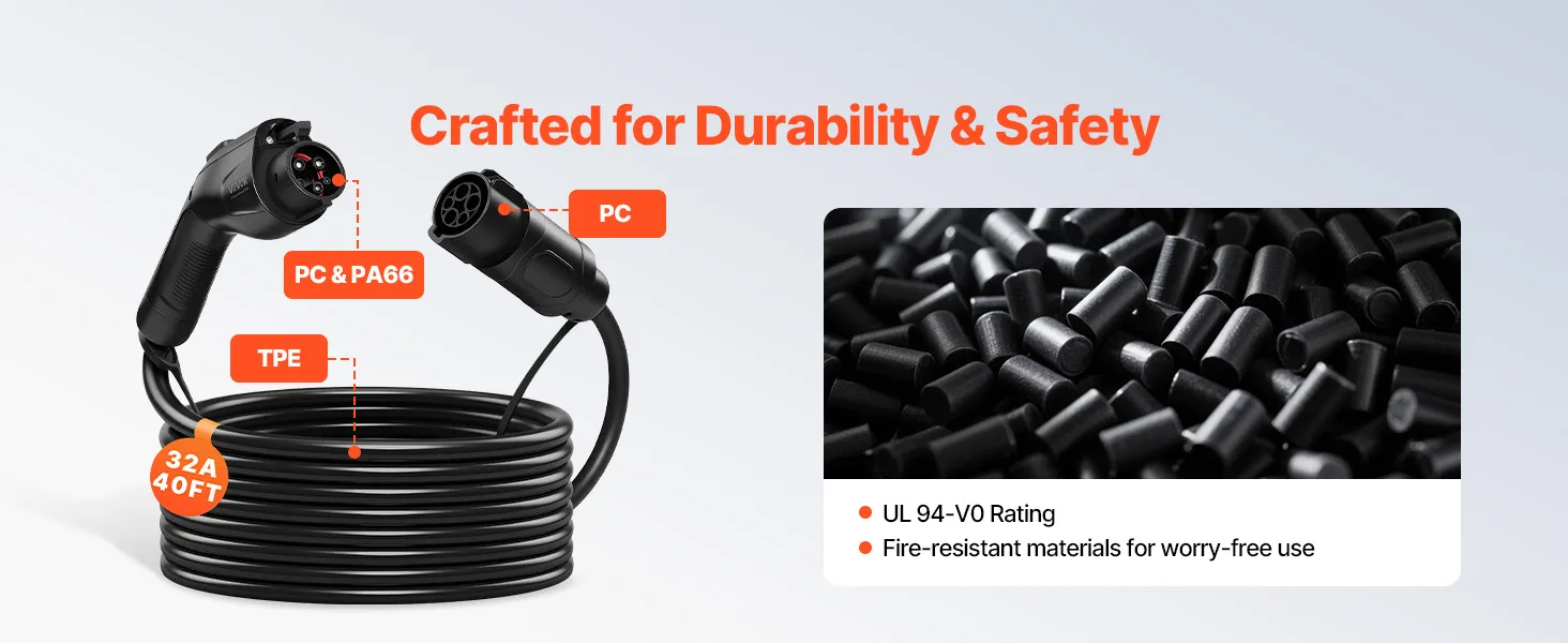 VEVOR Extension Cord for Car Charger - 32 Amp, 40 ft, IP66