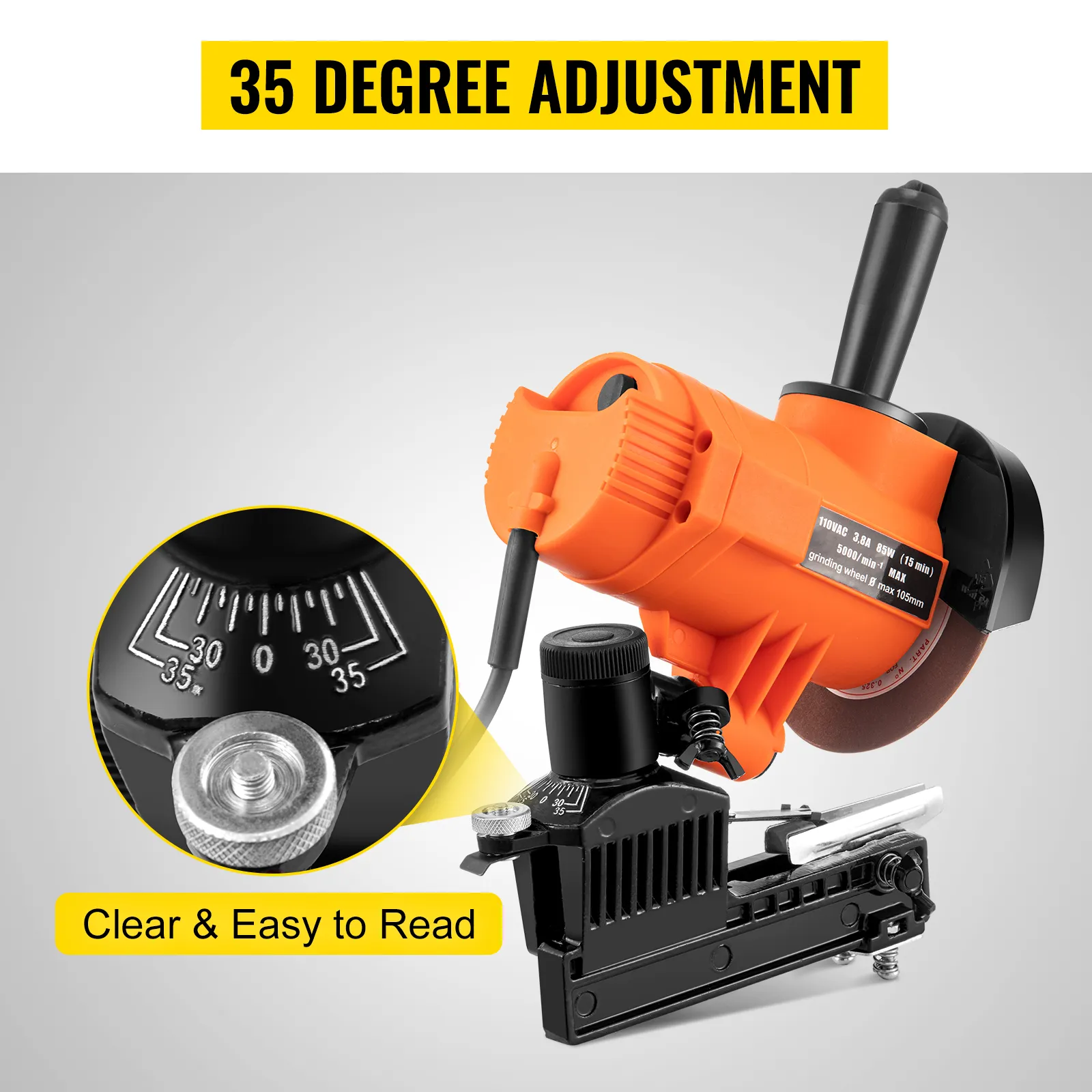 VEVOR Chain Grinder, 110V 85W Chainsaw Grinder, Multi-Angle Adjustable ...