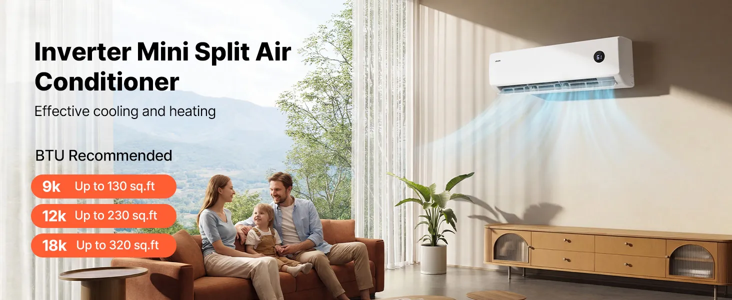 VEVOR Mini Split Air Conditioner, 18,000 BTU AC / 18,400 BTU Heat, 230V ...