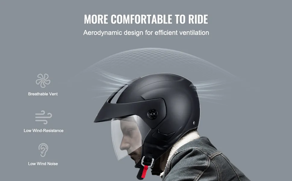 VEVOR Motorcycle Helmet, 3/4-Face, Smart Street ABS & High Density ...