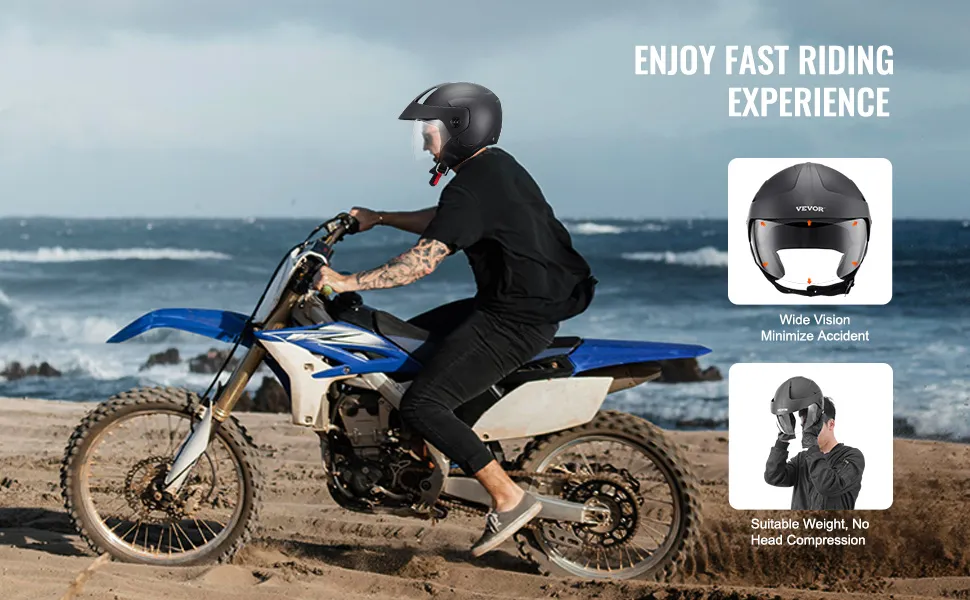 VEVOR Motorcycle Helmet, 3/4-Face, Smart Street ABS & High Density ...