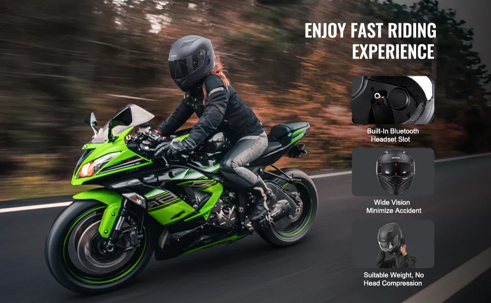 VEVOR Unmasked Motorcycle Helmet Motocross Helmet with Bluetooth Slot ...