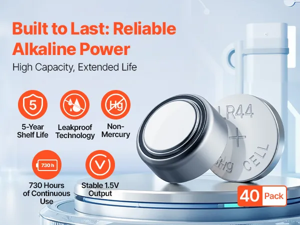 VEVOR Button Cell Battery, 4 Pack (40 Count) LR44 Alkaline Batteries Non-Mercury, AG13 357 303 ...