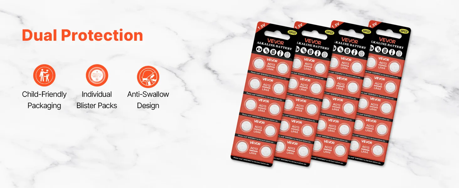 VEVOR Button Cell Battery, 4 Pack (40 Count) LR44 Alkaline Batteries Non-Mercury, AG13 357 303 ...