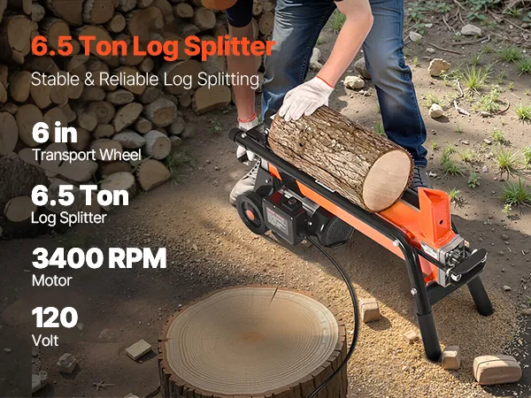 VEVOR Electric Log Splitter, 6.5 Tons Electric Wood Splitter, 1500W 15 ...