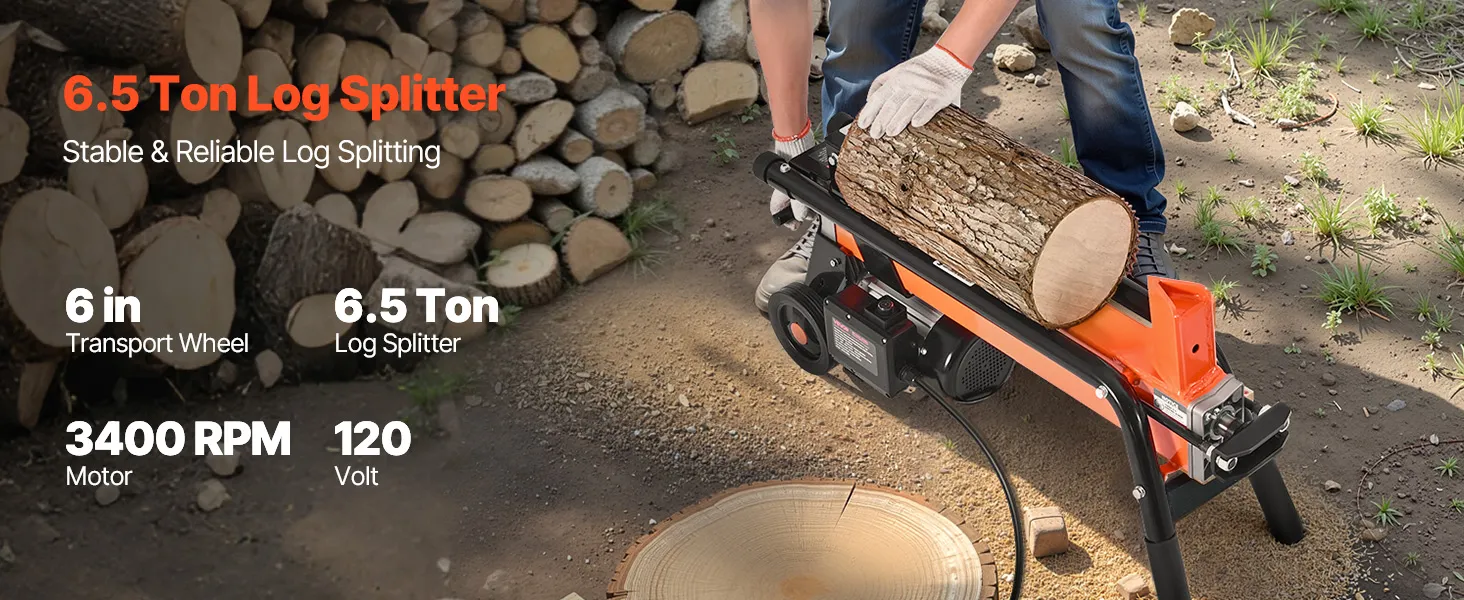 VEVOR Electric Log Splitter, 6.5 Tons Electric Wood Splitter, 1500W 15 ...