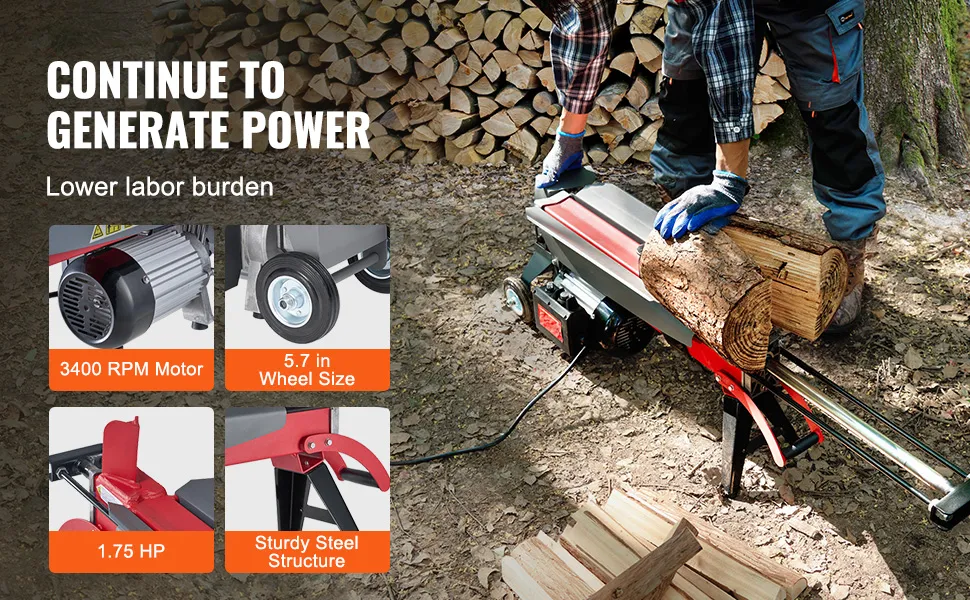 VEVOR 6.5T Force Electric Log Splitter 3400 RPM Log Splitter with 1.75 HP Motor | VEVOR US