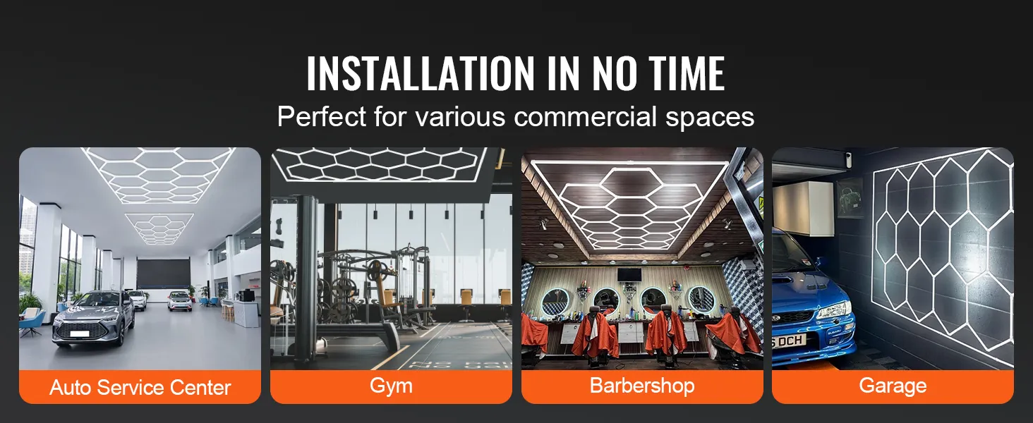 VEVOR Hexagon Garage Lights 66300LM 15 Grids Honeycomb LED Shop Ceiling ...