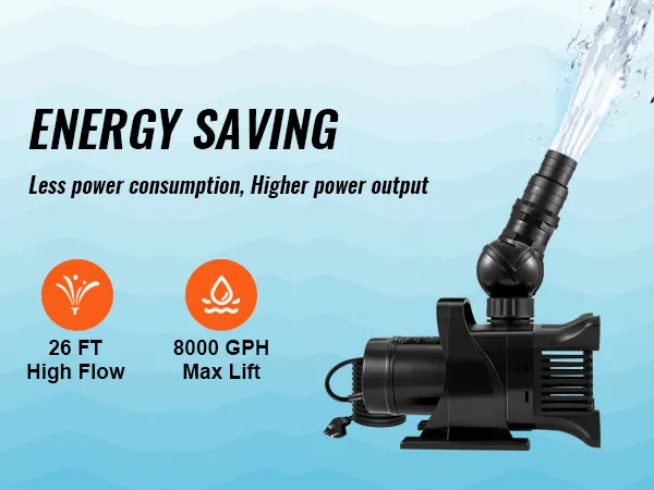 VEVOR Submersible Water Pump 8000GPH Pond Pump 26FT 530W for Waterfall ...