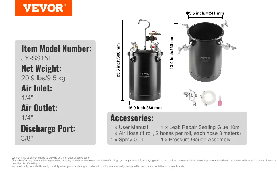 VEVOR Spray Paint Pressure Pot, 15L/3.75gal Pressure Pot Tank, 60 psi ...