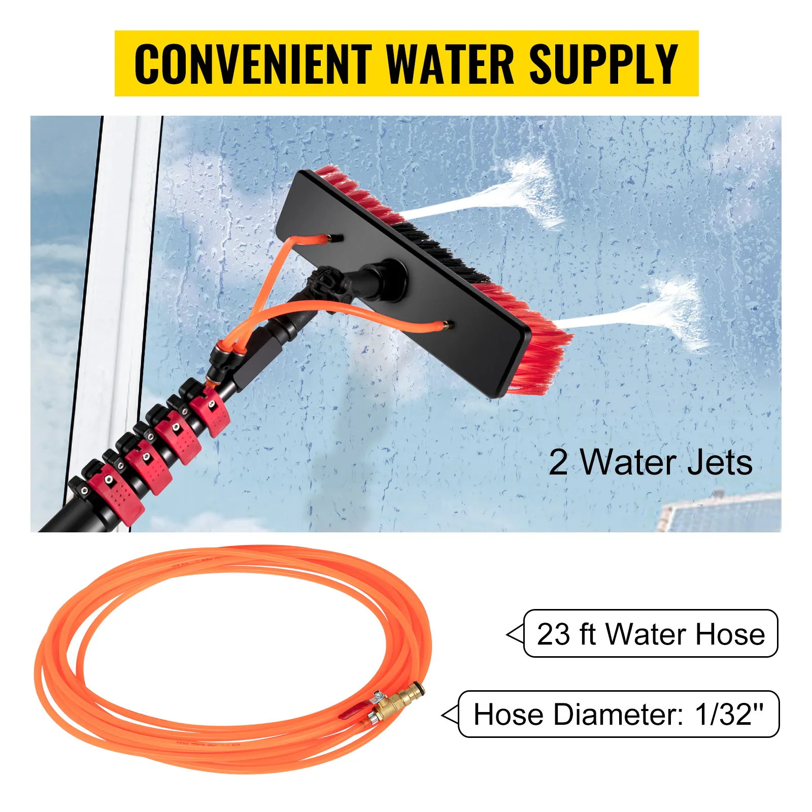 VEVOR Water Fed Pole Kit, 20ft Length Water Fed Brush, 6m Water Fed ...