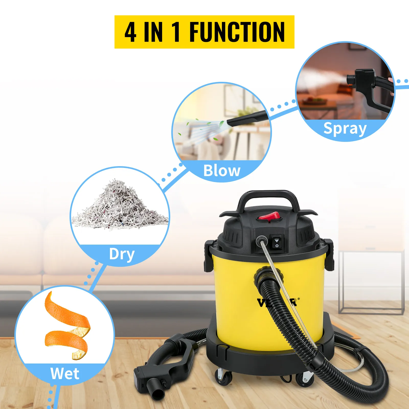 VEVOR Wet Dry Vac, 5.3 Gallon, 1.6 Peak HP Shop Vacuum, 4-in-1 Wet/Dry ...