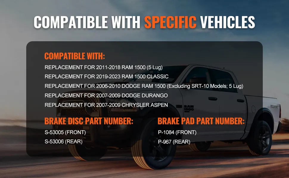 VEVOR Drilled Slotted Front and Rear Brake Rotors Pads Kit for Dodge ...