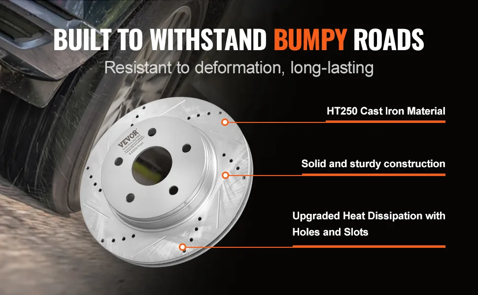 VEVOR Drilled Slotted Front and Rear Brake Rotors Pads Kit for Dodge ...