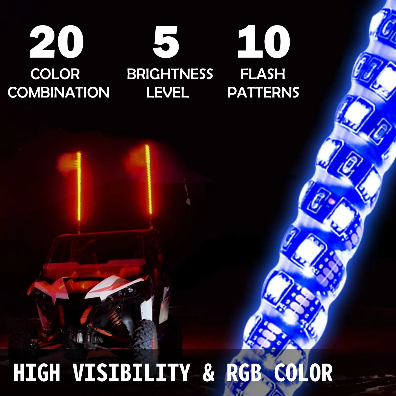 VEVOR 2PC 6FT 360°Spiral LED Whip Lights RGB Color Lighted Whips for ...