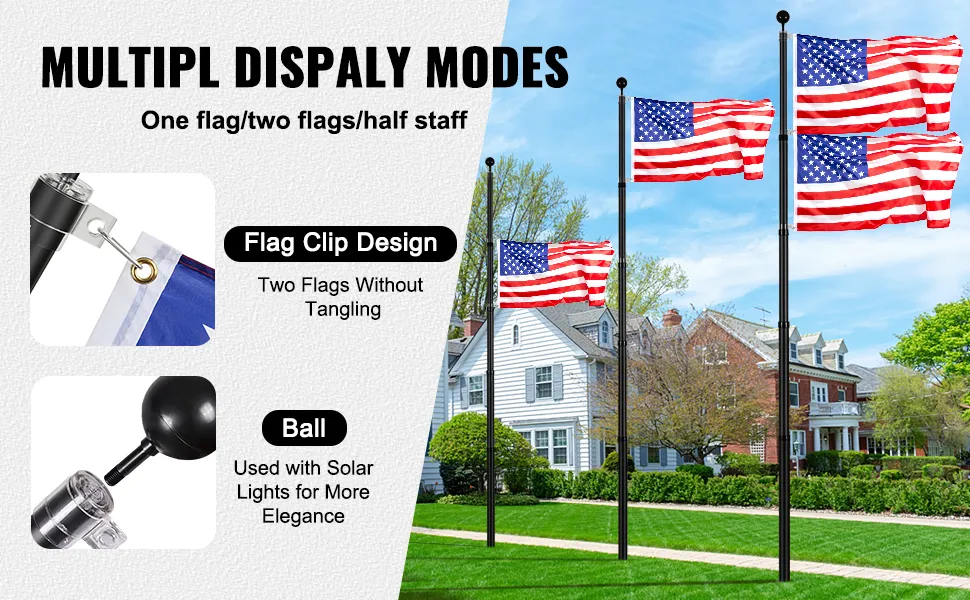 VEVOR 25FT Telescopic Flagpole Kit Heavy Duty Aluminum Flag Pole ...