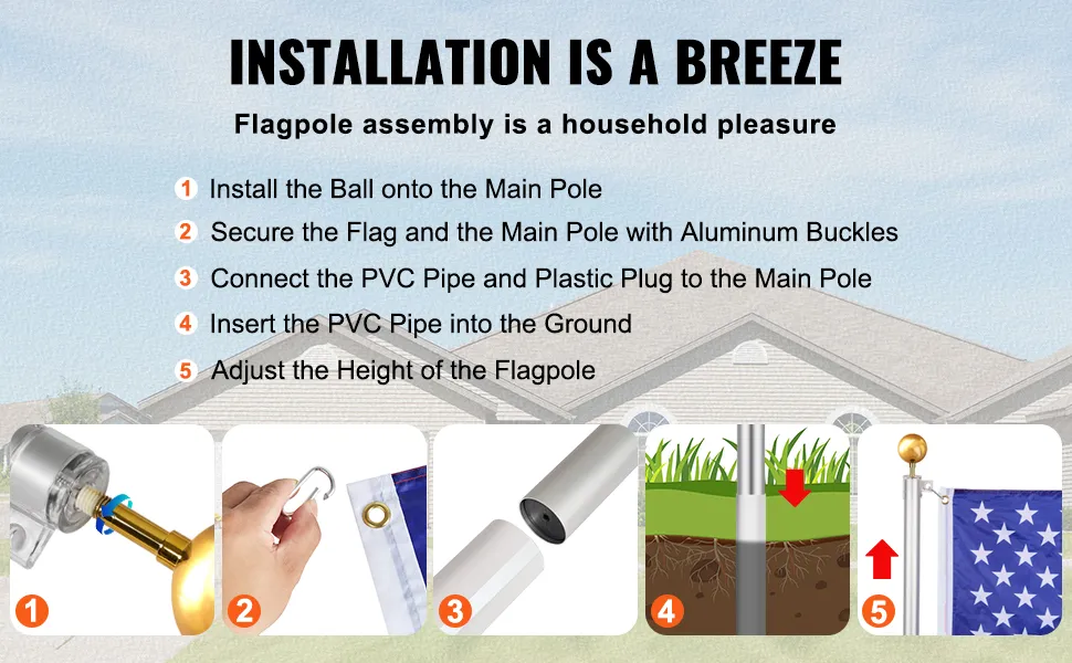 VEVOR 20FT Telescoping Flag pole Kit, Heavy Duty Aluminum Alloy in ...