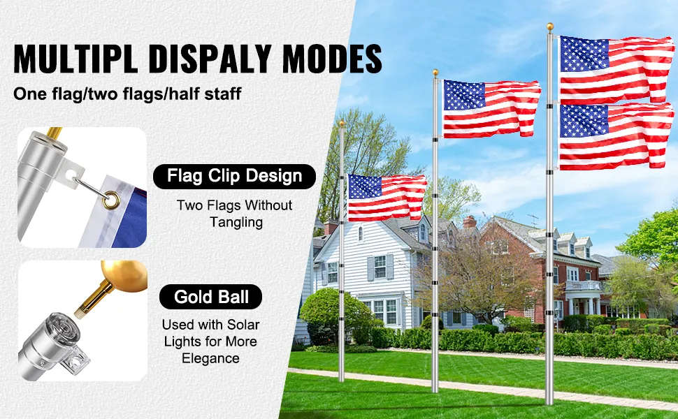 VEVOR 30FT Telescoping Flag pole Kit, Heavy Duty Aluminum Alloy in ...