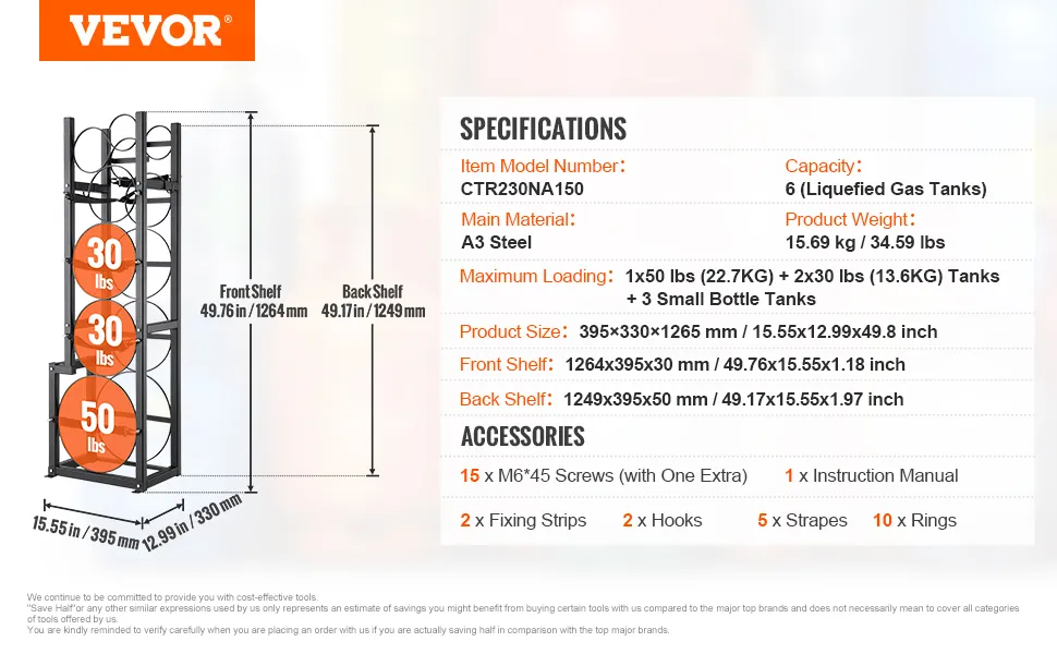 VEVOR Refrigerant Tank Rack, with 1 x 50lb, 2 x 30lb and Other 3 Small ...