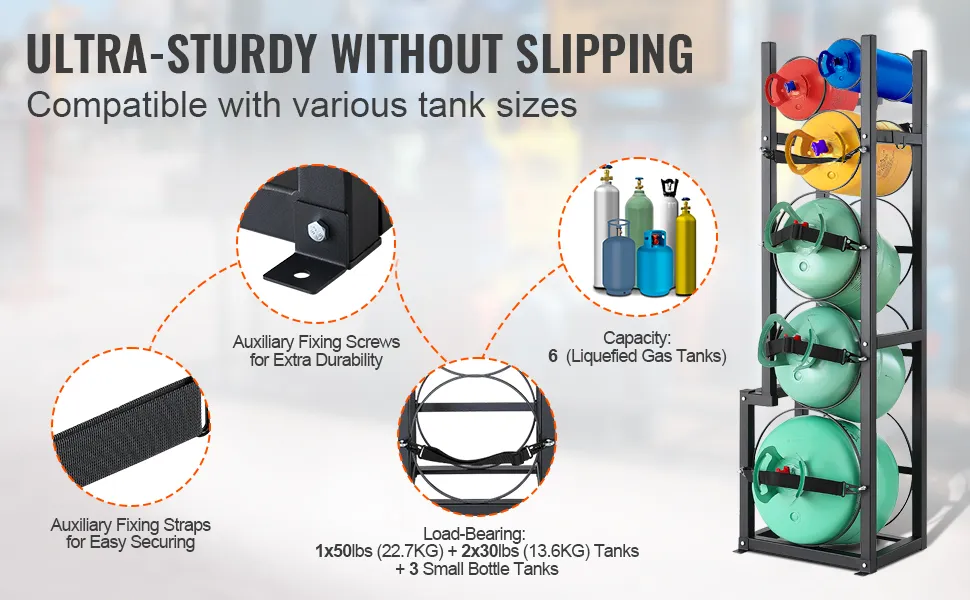 VEVOR Refrigerant Tank Rack, with 1 x 50lb, 2 x 30lb and Other 3 Small ...