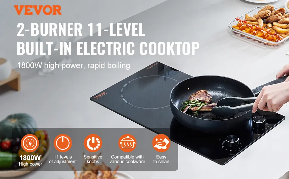 VEVOR Electric Cooktop, 12 inch 2 Burners Built-in Electric Stove Top ...