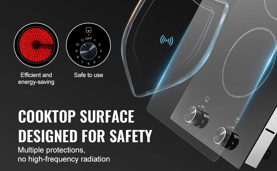 VEVOR Built-in Electric Cooktop Radiant Ceramic Cooktop 2 Burners 20 ...