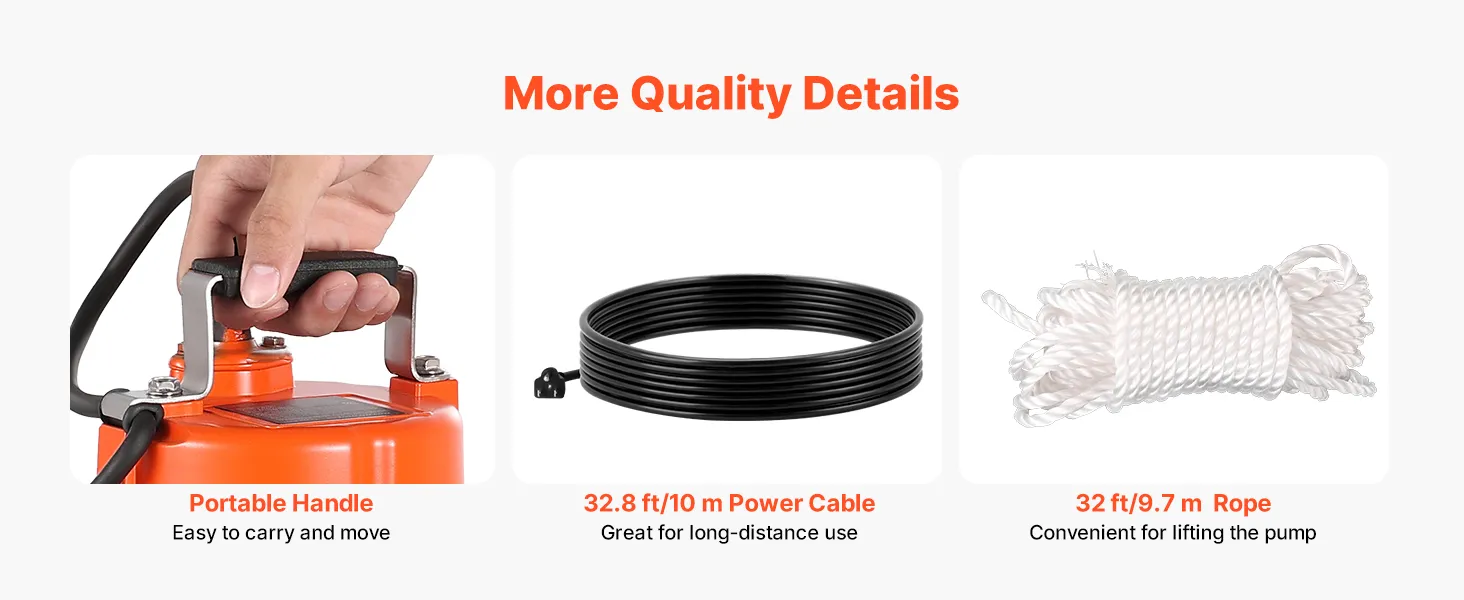 VEVOR 1 HP Submersible Trash Pump, 5000 GPH, 120V Cast Iron Submersible ...