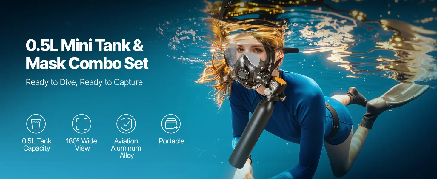 VEVOR Scuba Tank, 0.5L Portable Scuba Diving Tank, Diving Oxygen ...