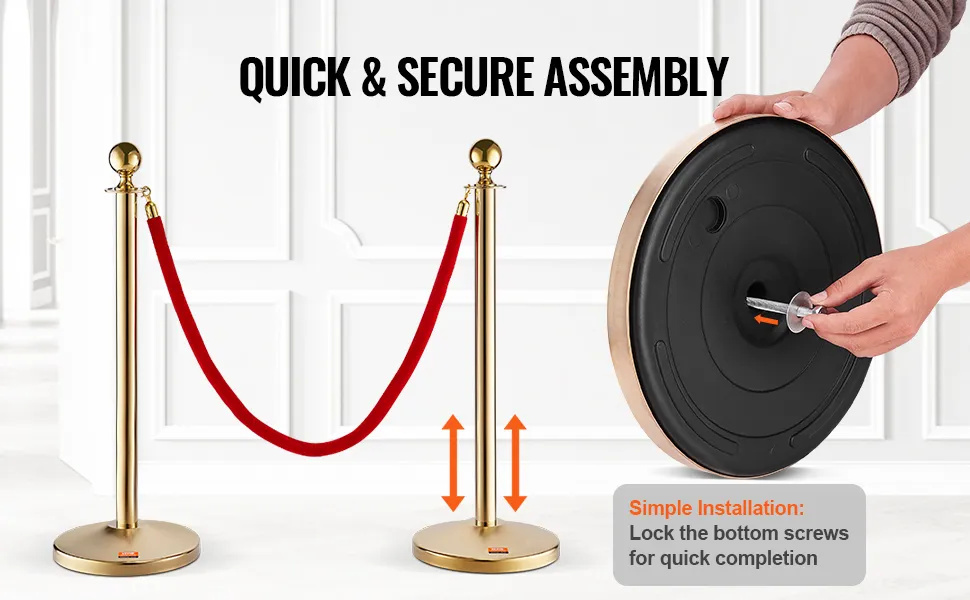 VEVOR Stanchion Post with Velvet Rope, 4-Pack Crowd Control Stanchion ...