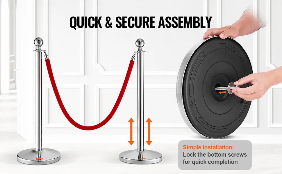 VEVOR Stanchion Post with Velvet Rope, 4-Pack Crowd Control Stanchion ...