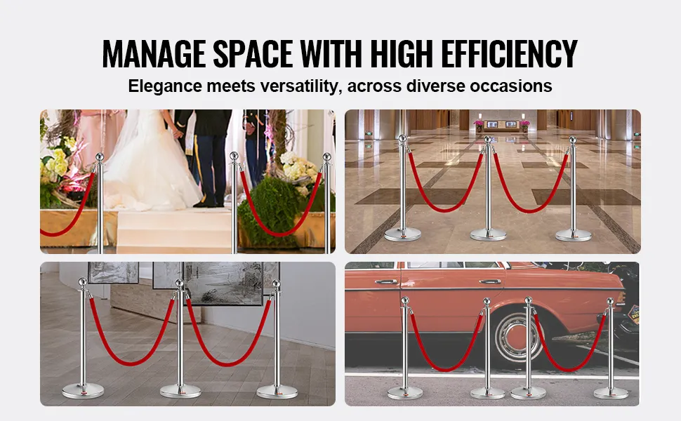 VEVOR Stanchion Post with Velvet Rope, 4-Pack Crowd Control Stanchion ...