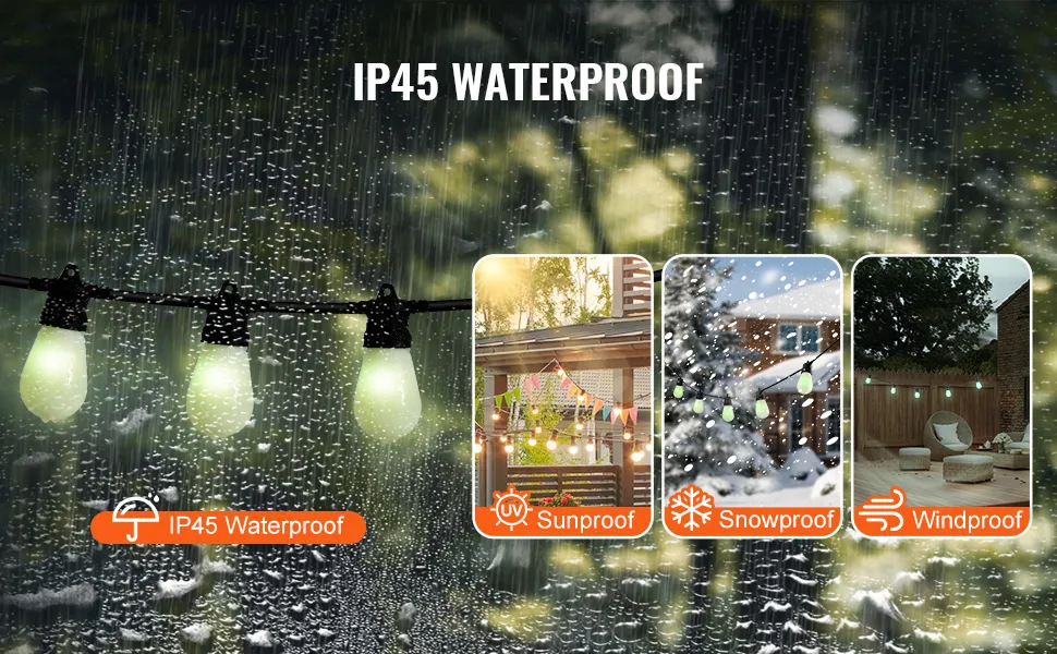 100FT RGB Outdoor String Lights Waterproof Patio Lights with APP ...