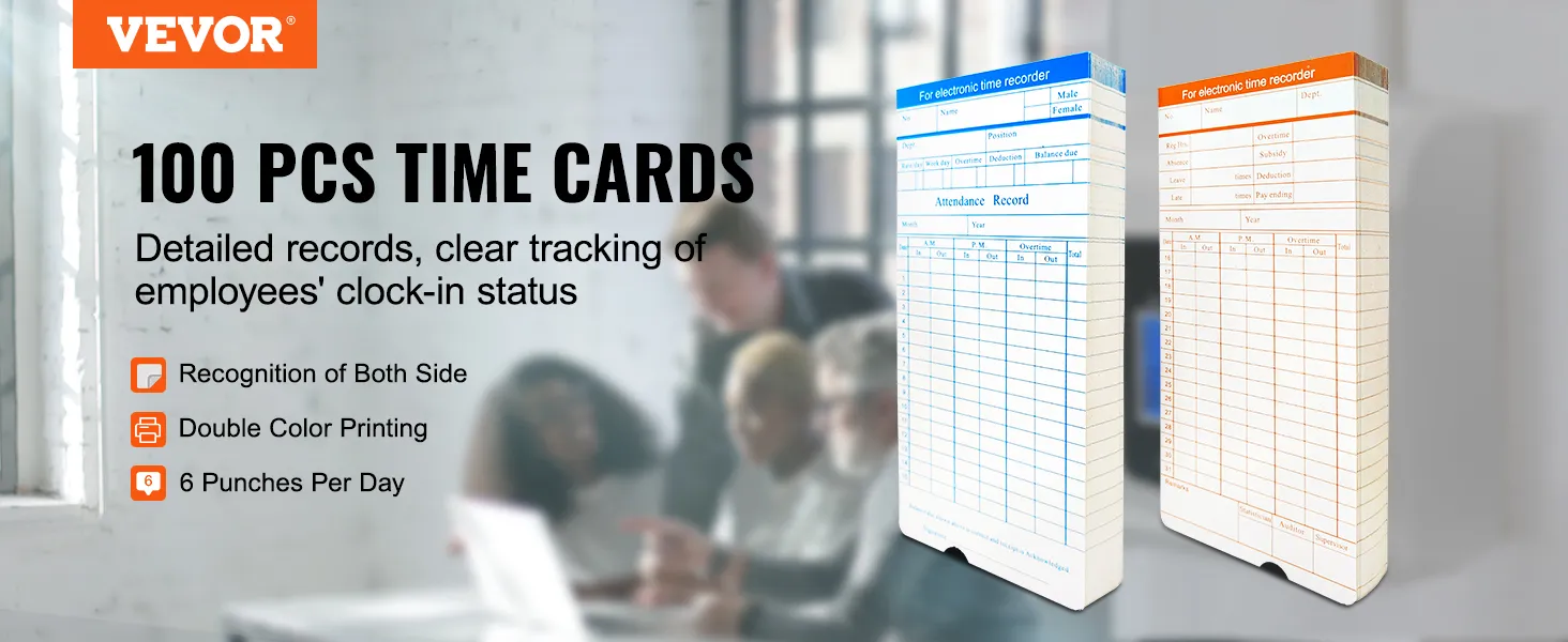 VEVOR Time Cards, Monthly Timesheets 100 pcs, 6 Columns Two-sided ...