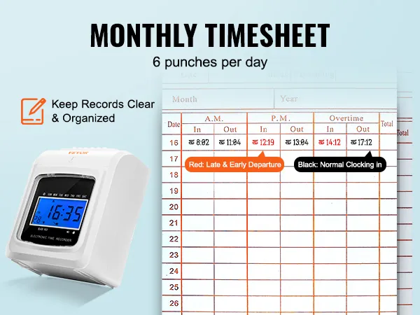 VEVOR Time Cards, Monthly Timesheets 100 pcs, 6 Columns Two-sided ...