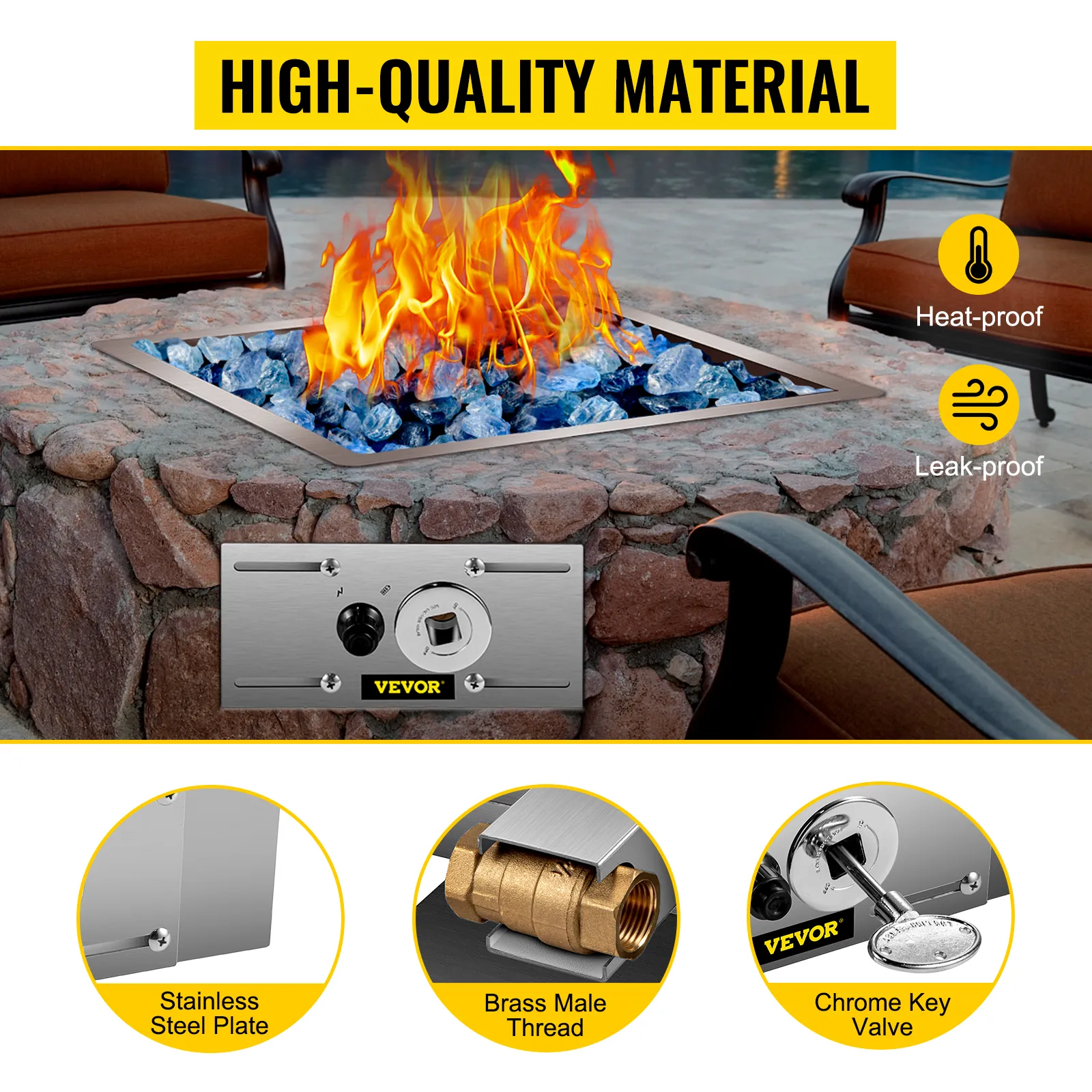 VEVOR Fire Pit Gas Burner Spark Ignition Kit, 300K BTU Fire Pit ...