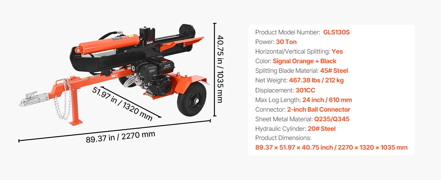 VEVOR 30 Tons Log Splitter, 306CC Engine, Powered Wood Splitter with 2 ...