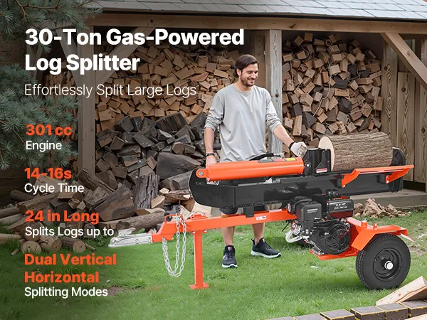 VEVOR 30 Tons Log Splitter, 306CC Engine, Powered Wood Splitter with 2 ...
