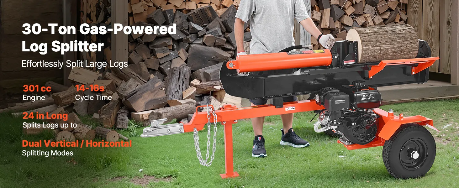 VEVOR 30 Tons Log Splitter, 306CC Engine, Powered Wood Splitter with 2 ...