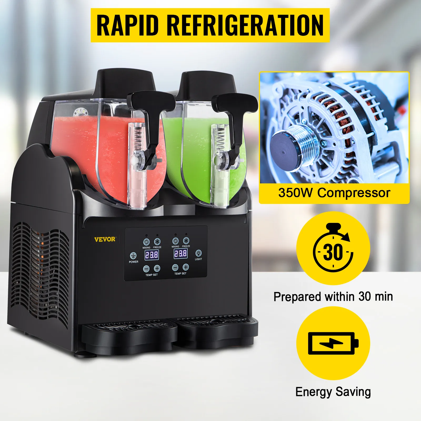 VEVOR Commercial Slushy Machine, 2x2.5L Tank Margarita Machine, 380W ...