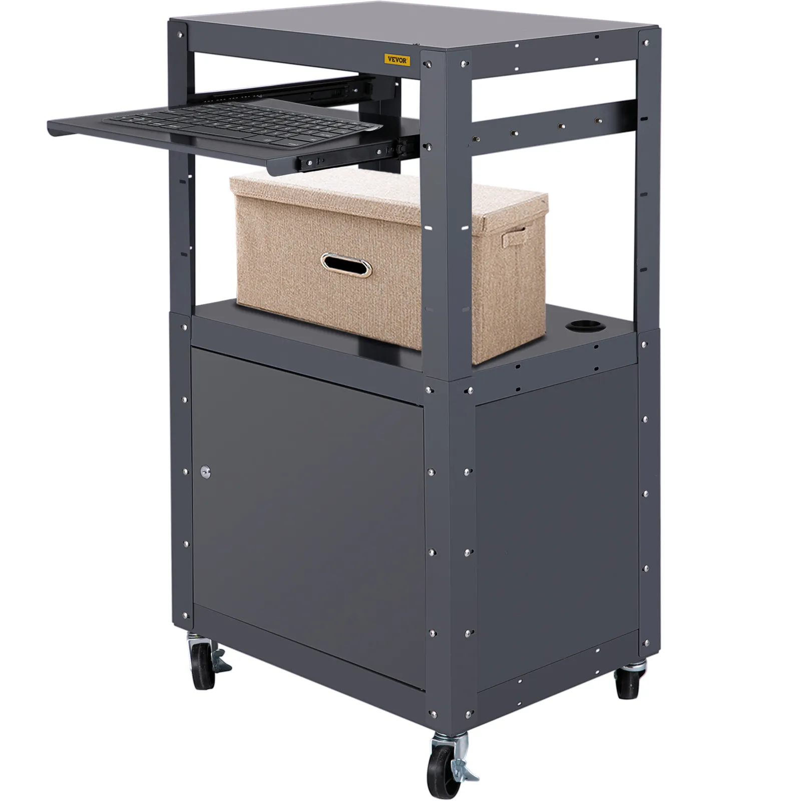 VEVOR Steel AV Cart, 27-41" Height Adjustable, Media Cart with Keyboard ...