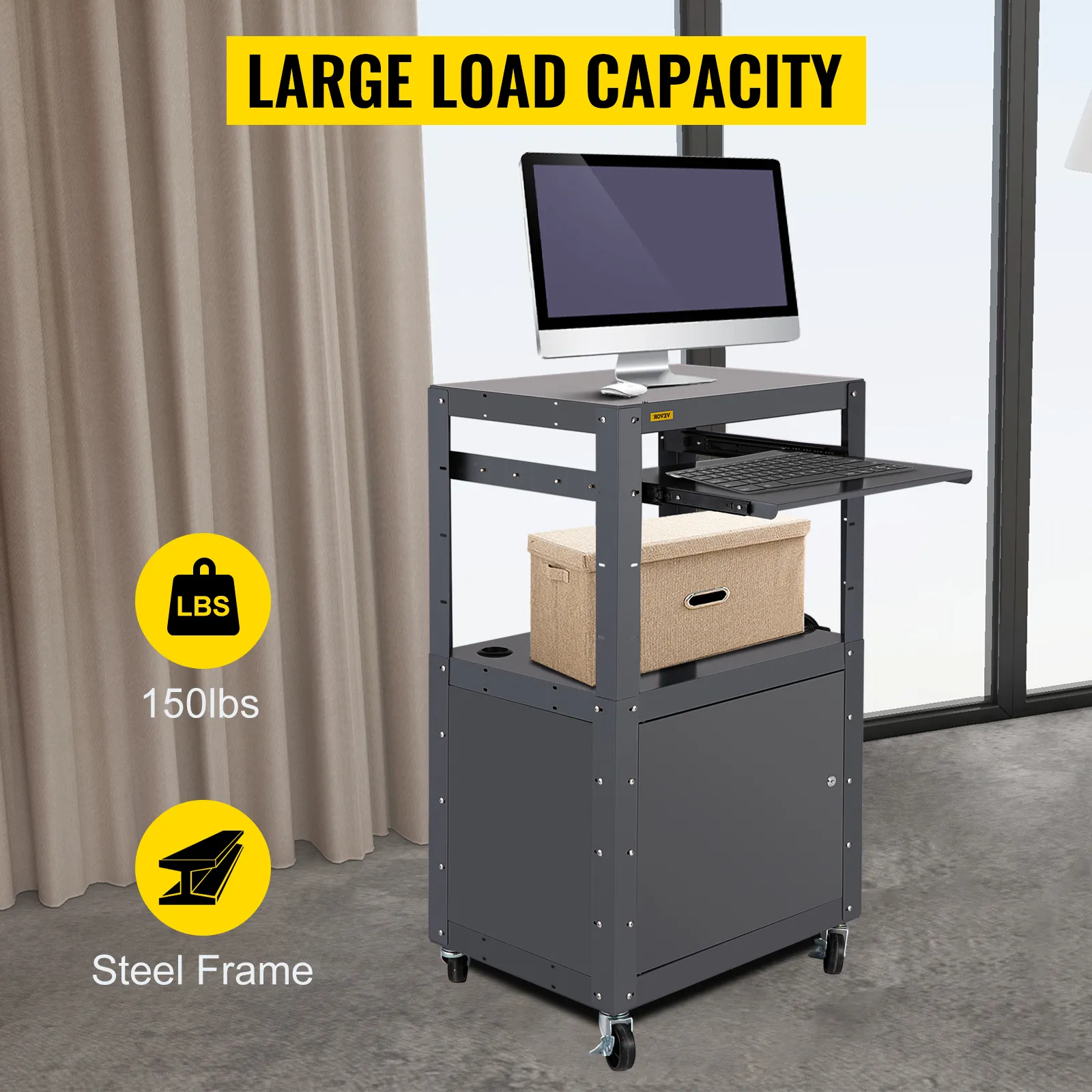 VEVOR Steel AV Cart, 27-41" Height Adjustable, Media Cart with Keyboard ...
