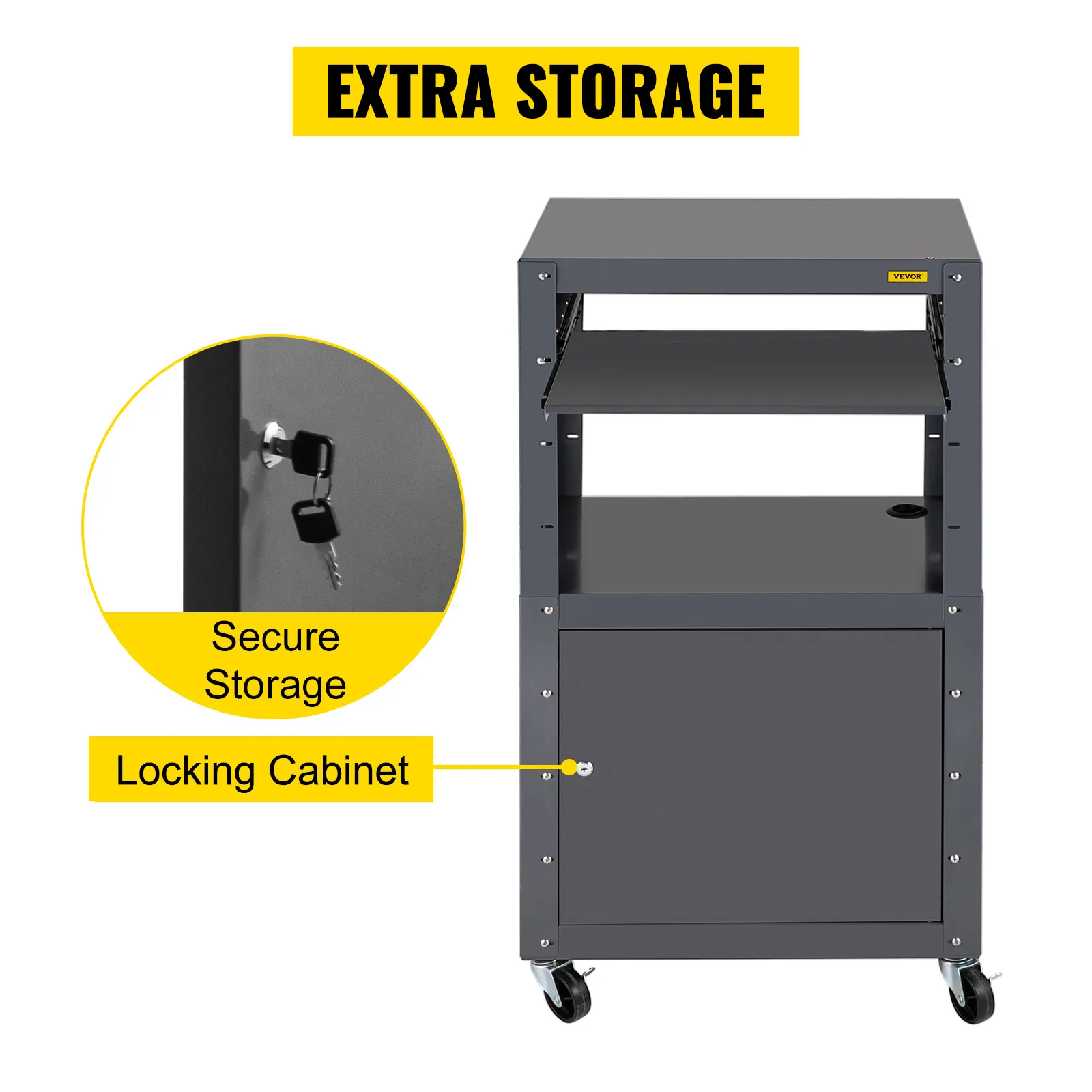 VEVOR Steel AV Cart, 27-41" Height Adjustable, Media Cart with Keyboard ...