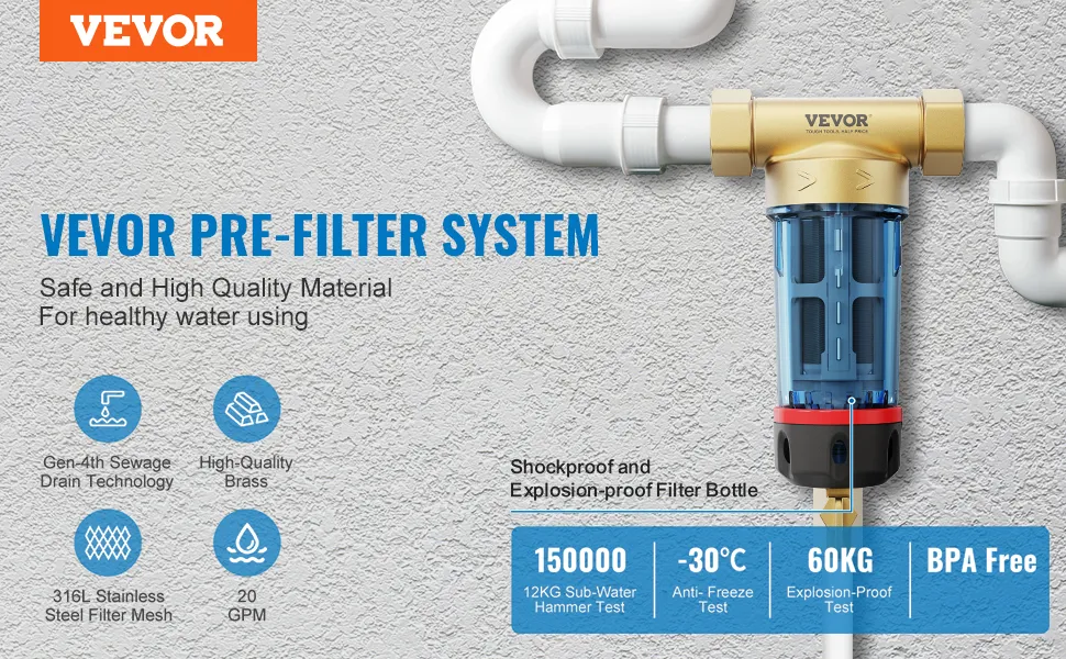 VEVOR Spin Down Filter, 40 Micron Whole House Sediment Filter for Well ...