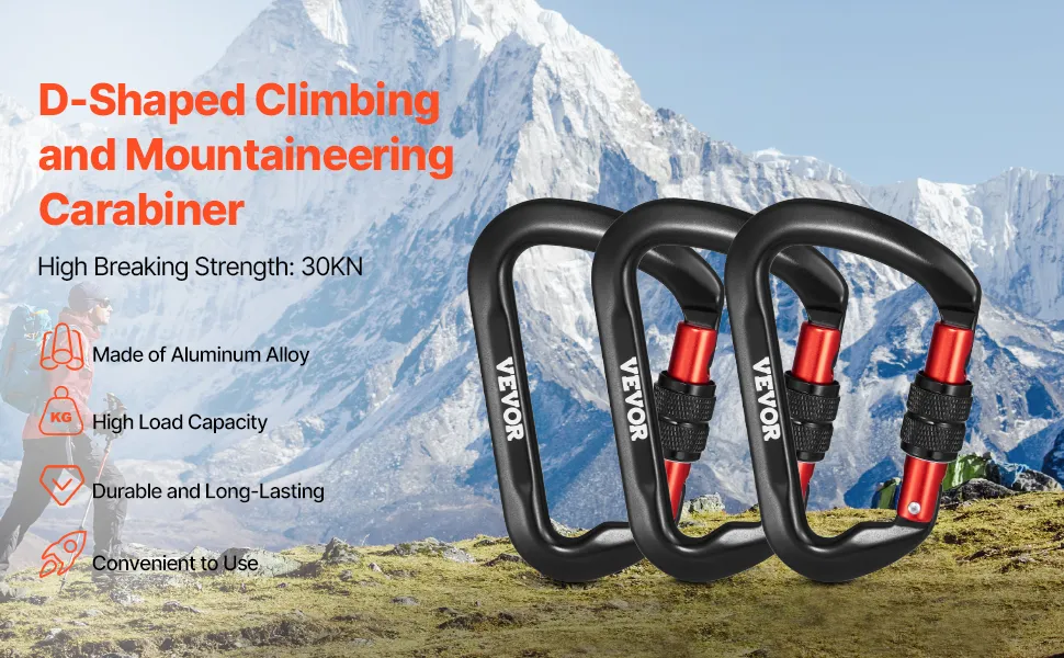 VEVOR Climbing Carabiner Clips, 3 PCS Heavy Duty Caribiner ...