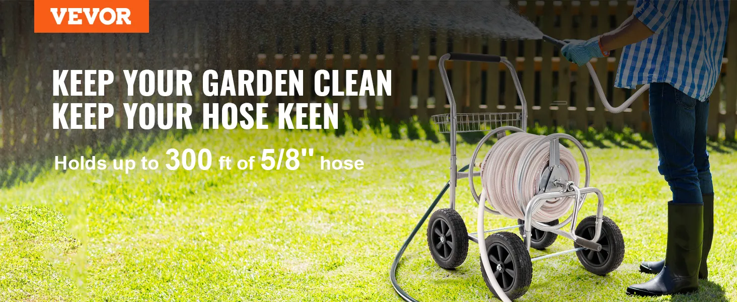 VEVOR Hose Reel Cart, Hold Up to 300 ft of 5/8’’ Hose, Garden Water ...