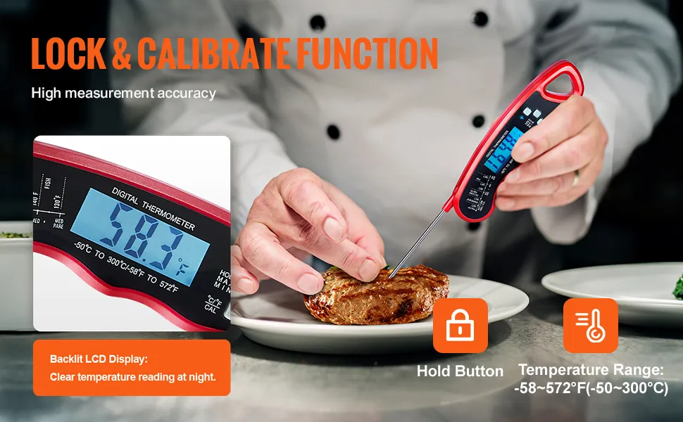 VEVOR Digital Grill Thermometer, 1°F High-precision thermometer for ...