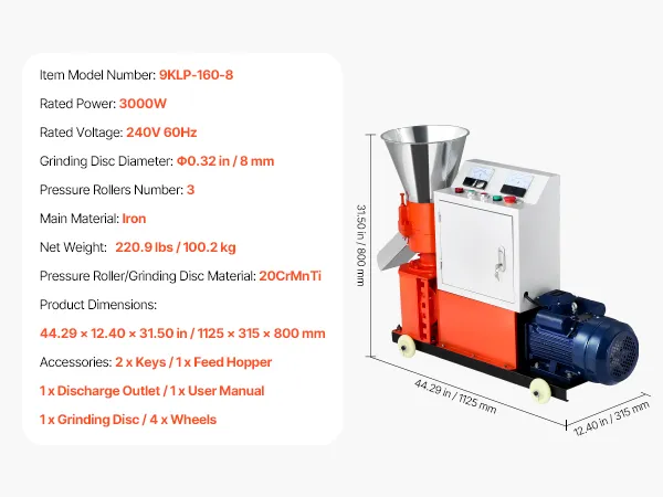 VEVOR Feed Pellet Mill Machine 8 mm Animal Feed Pellet Making Machine 3KW 240V | VEVOR US